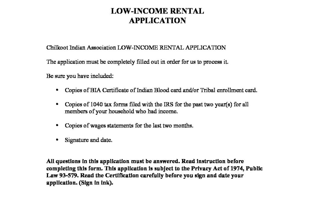 LOW income rental application | Chilkoot Indian Association