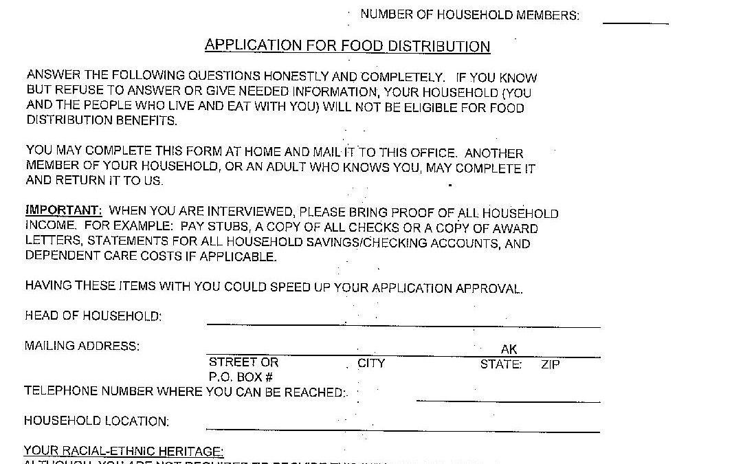 Food distribution program Chilkoot Indian Association