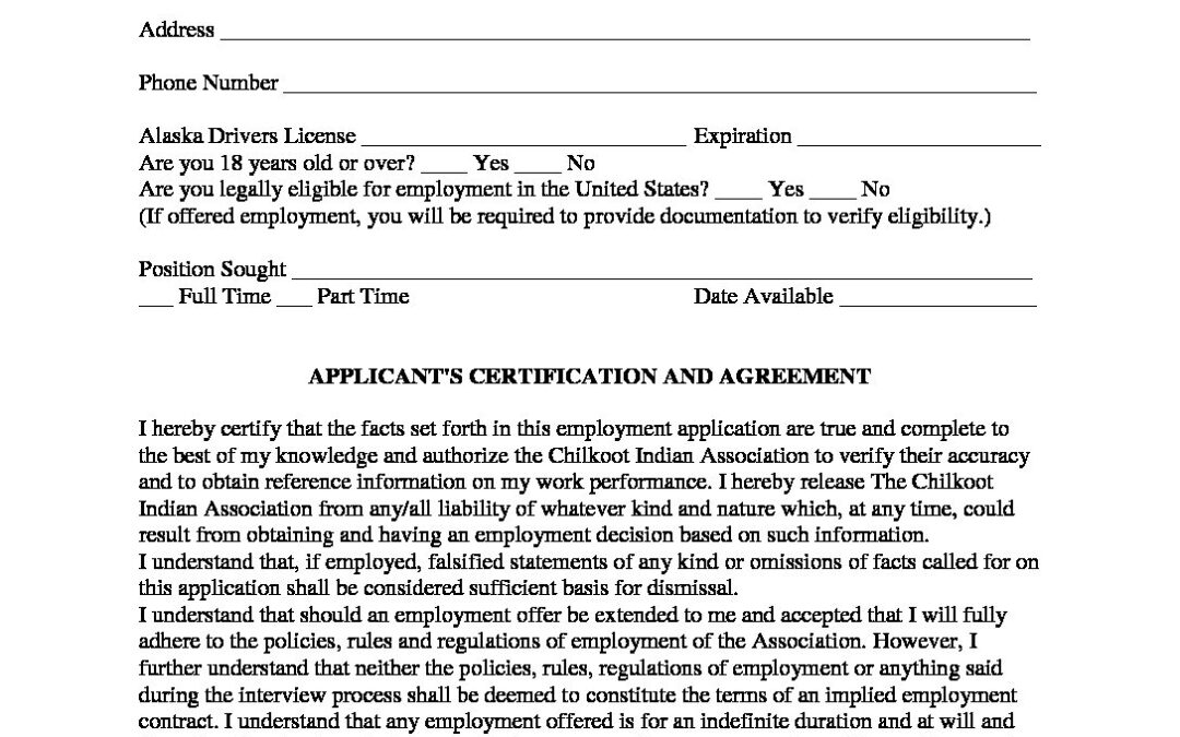 Employment Application Form | Chilkoot Indian Association