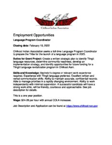 Employment ad for Language Coordinator 2nd time | Chilkoot Indian ...
