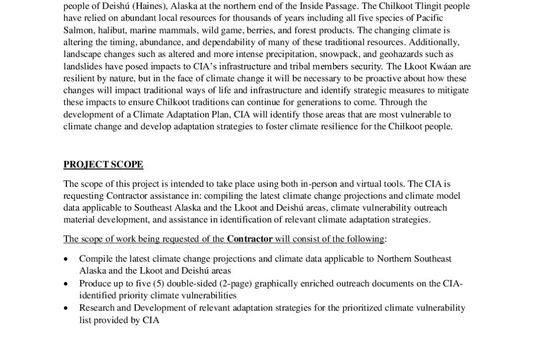 CIA_AdaptationPlan_RFP_2024_final | Chilkoot Indian Association