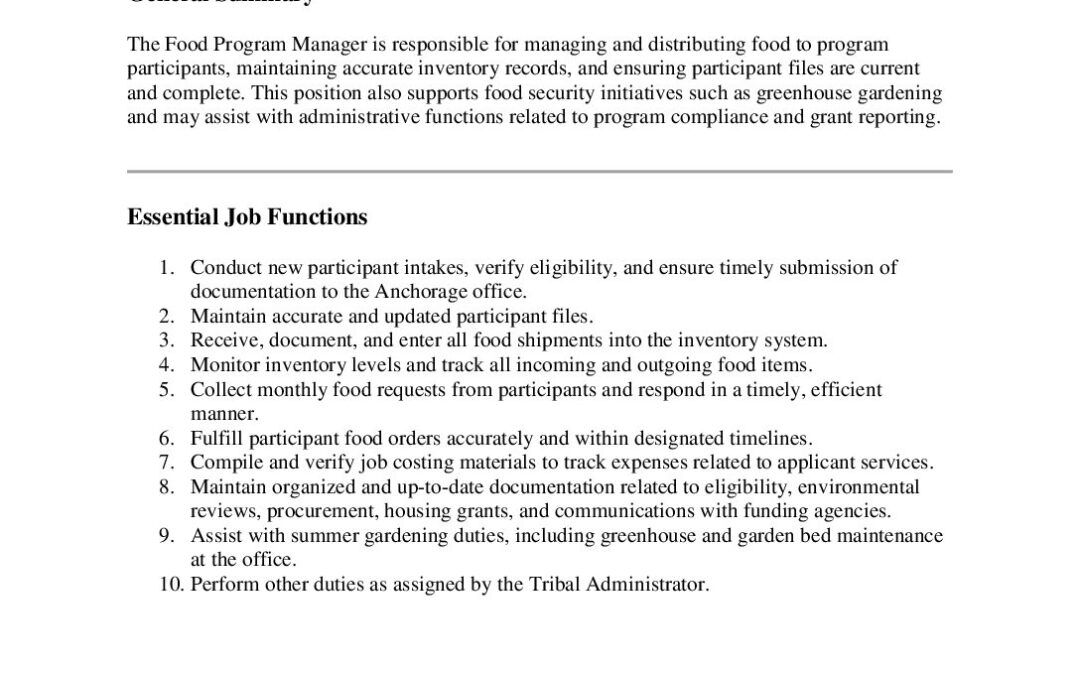 Food Program Manager | Chilkoot Indian Association